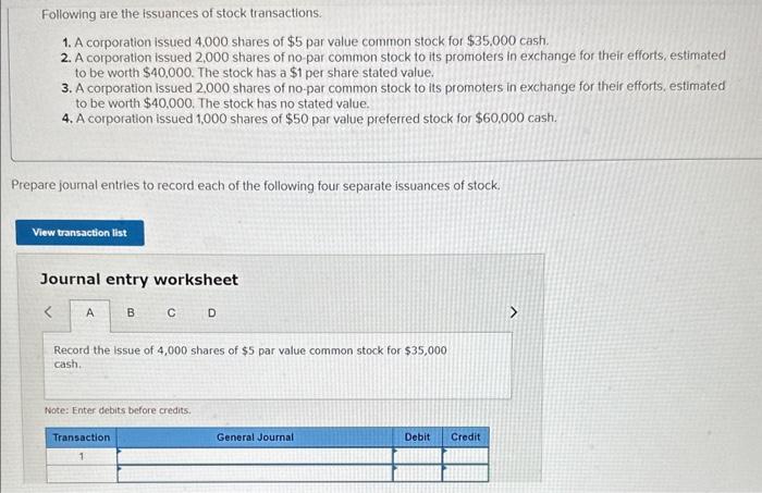 Solved Following are the issuances of stock transactions. 1. | Chegg.com