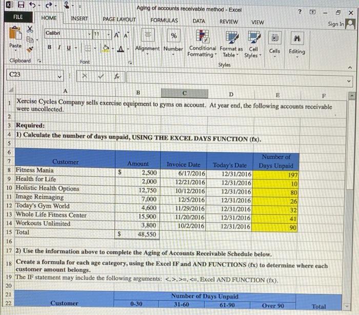 Solved Aging of accounts receivable method - Excel FILE PAGE | Chegg.com