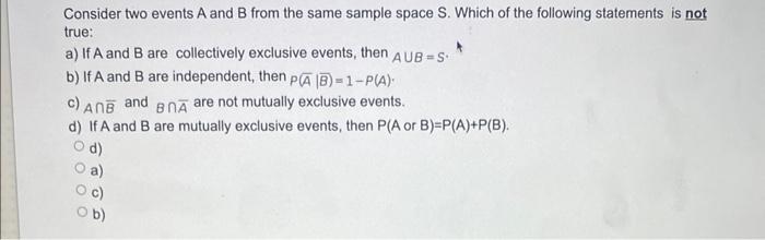Solved Consider two events A and B from the same sample | Chegg.com