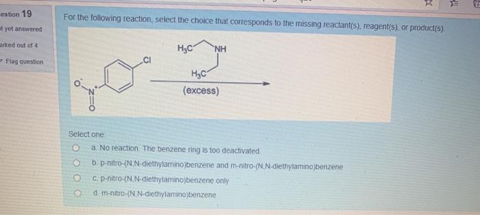 Solved Estion 19 For The Following Reaction Select The