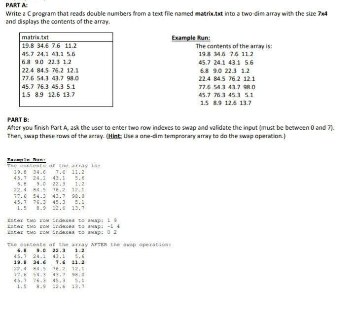 Solved PART A: Write a C program that reads double numbers | Chegg.com