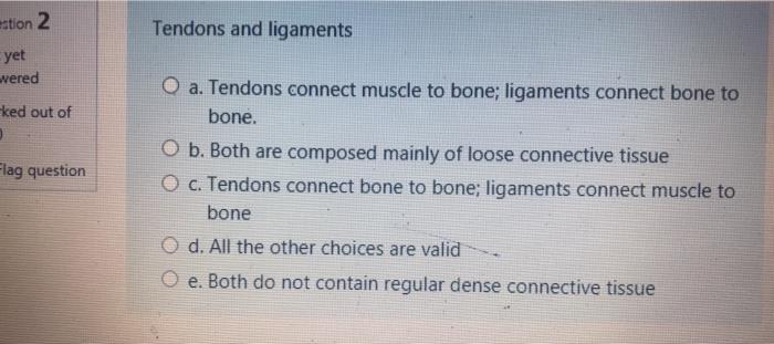 Solved estion 2 Tendons and ligaments yet wered -ked out of | Chegg.com Solved estion 2 Tendons and ligaments yet wered -ked out of | Chegg.com