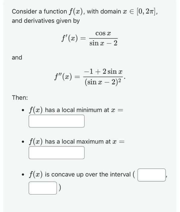 Solved Consider a function f(x), with domain x = [0, 2π], | Chegg.com