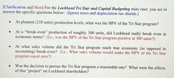 [Clarification and Hint] For the Lockheed Tri Star | Chegg.com