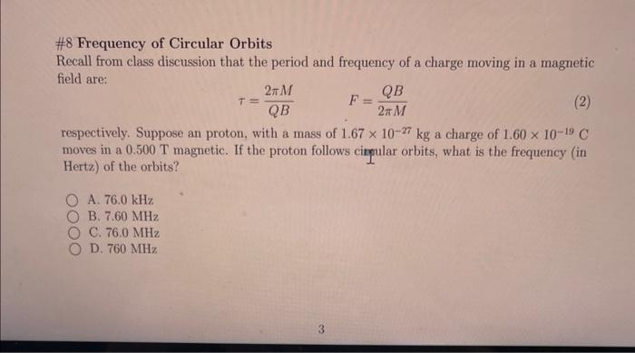 Solved \#8 Frequency of Circular Orbits Recall from class | Chegg.com
