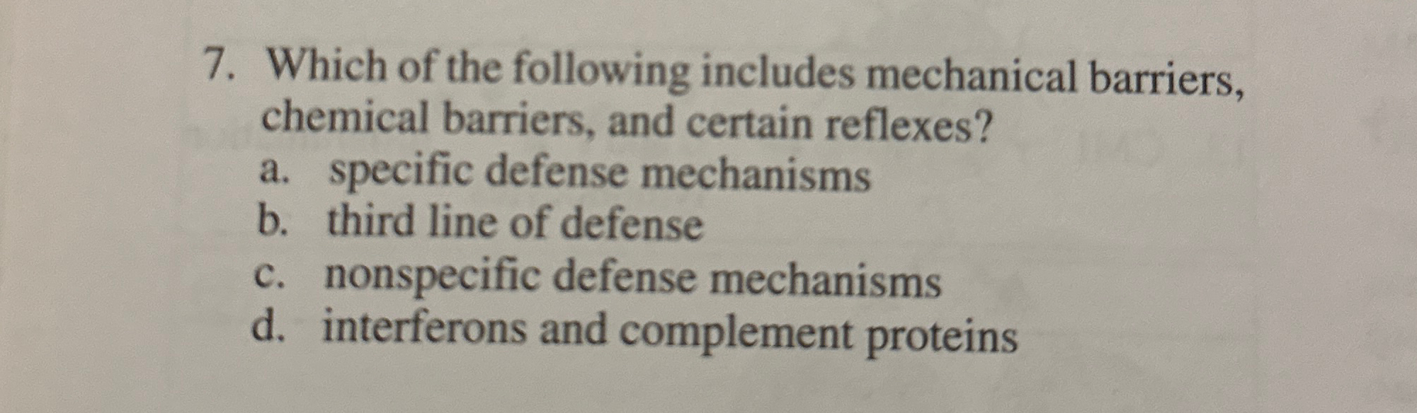 Solved Which of the following includes mechanical barriers, | Chegg.com