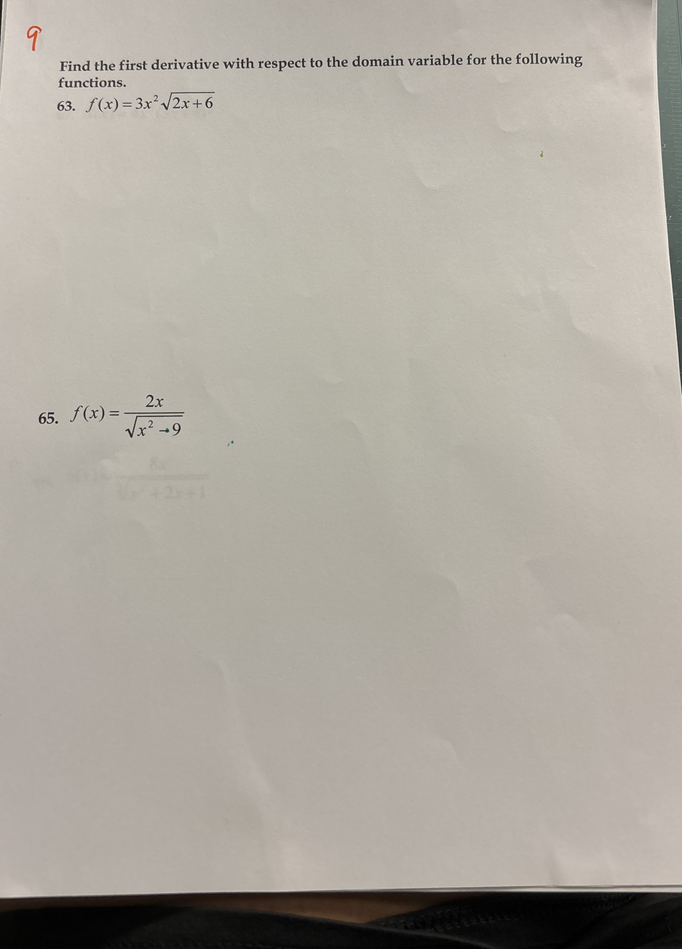 Solved 9Find the first derivative with respect to the domain | Chegg.com