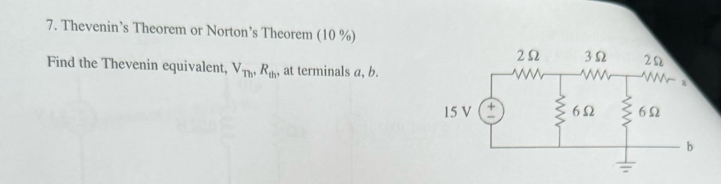 Solved Thevenin's Theorem or Norton's Theorem (10%)Find the | Chegg.com