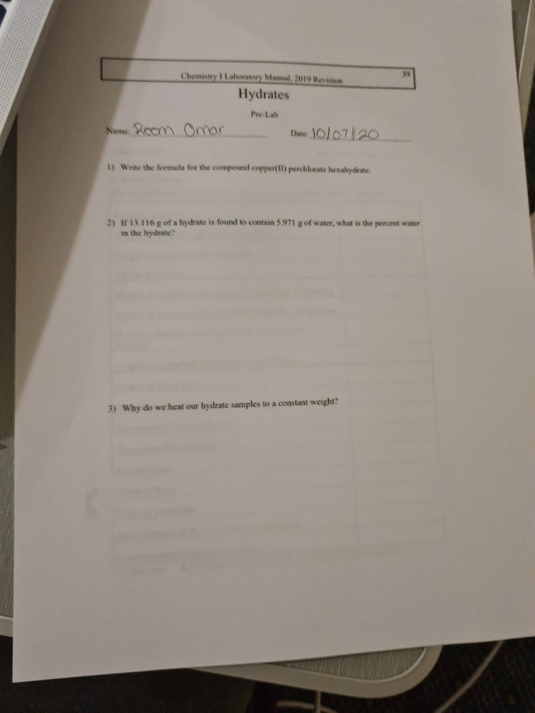 Solved Chemistry Laboratory Manual 2019 Revision Hydrates | Chegg.com