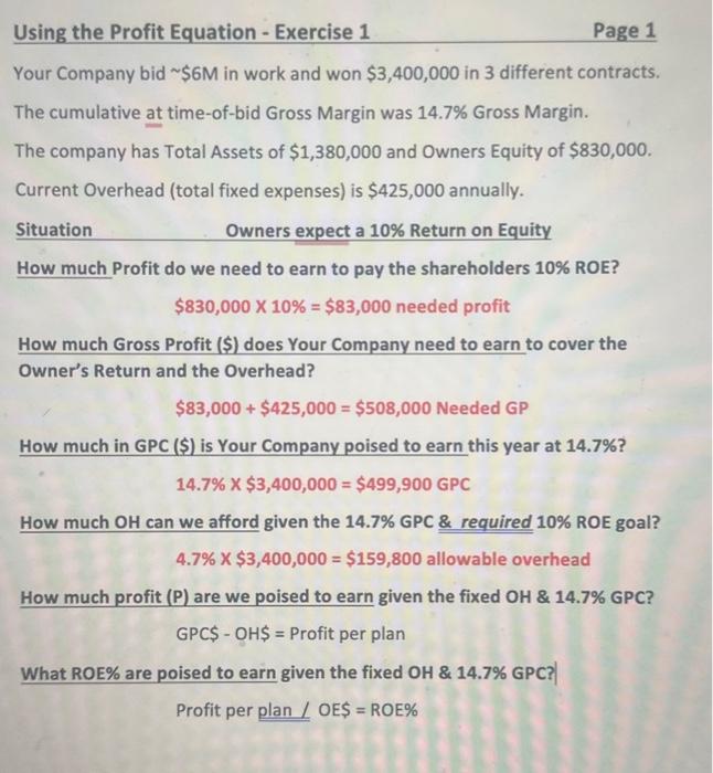 Solved Using the Profit Equation - Exercise 1 Page 1 Your | Chegg.com