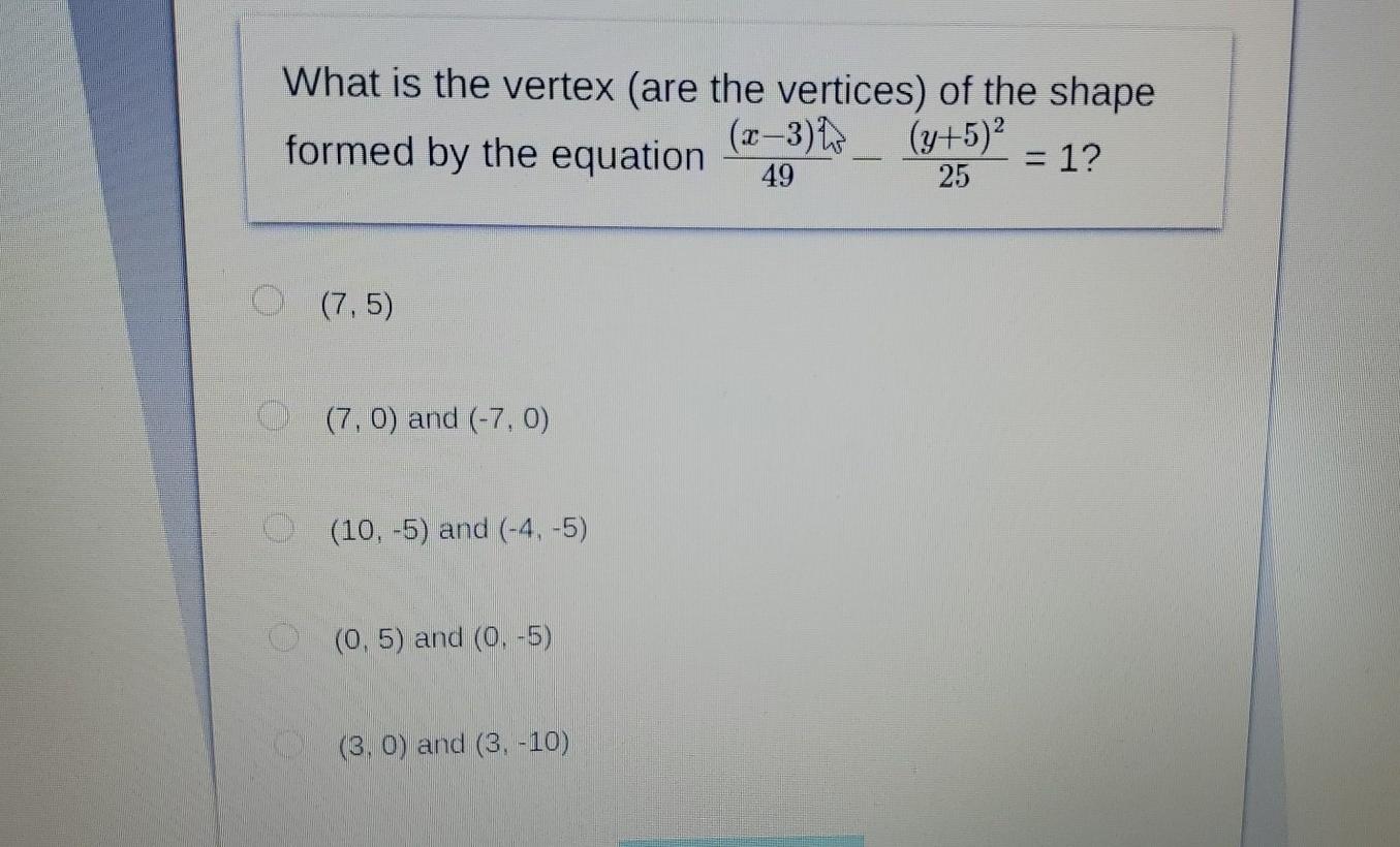 Solved What is the vertex (are the vertices) of the shape | Chegg.com