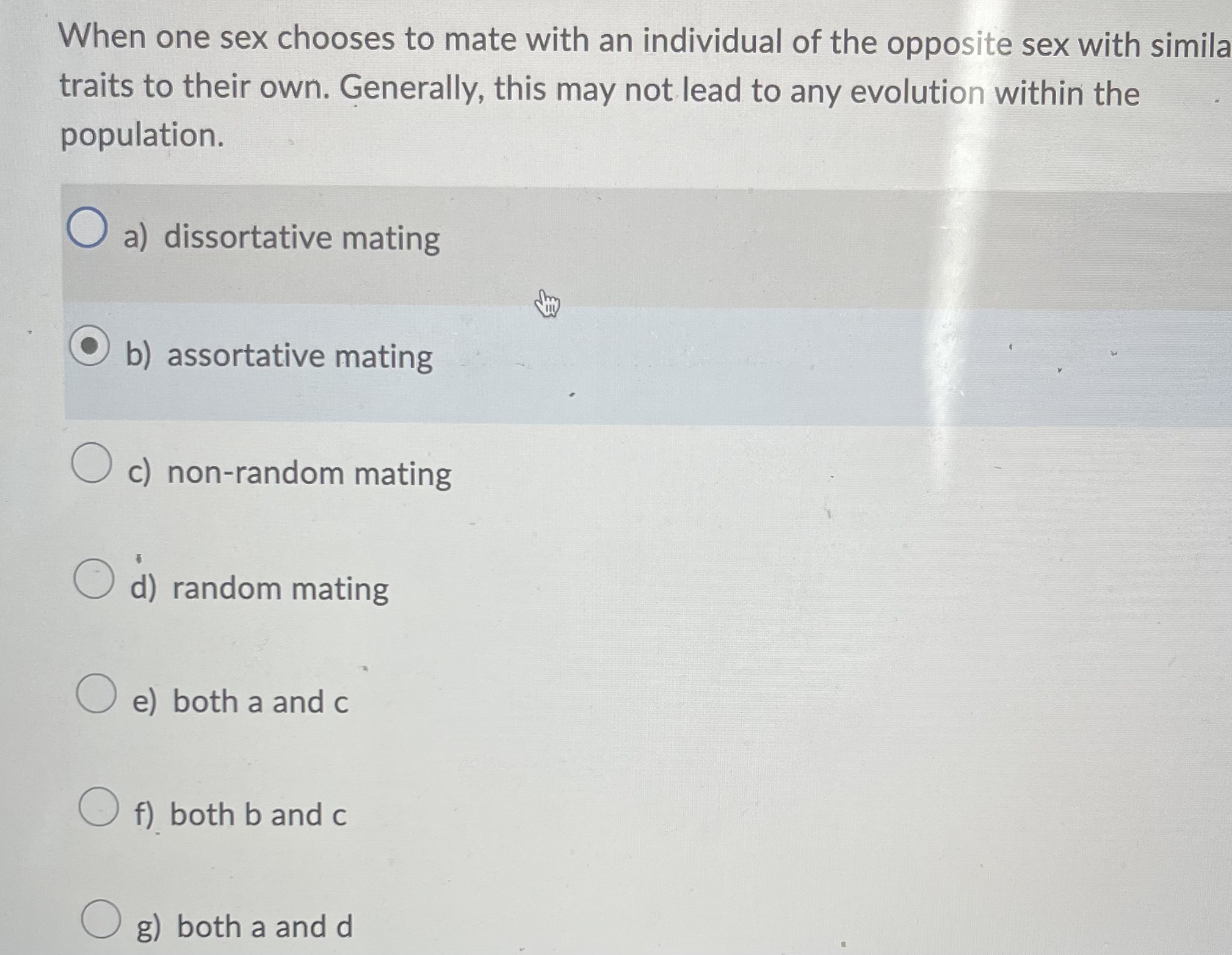 Solved When one sex chooses to mate with an individual of | Chegg.com