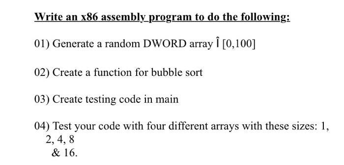 Solved Write an x86 assembly program to do the following: | Chegg.com