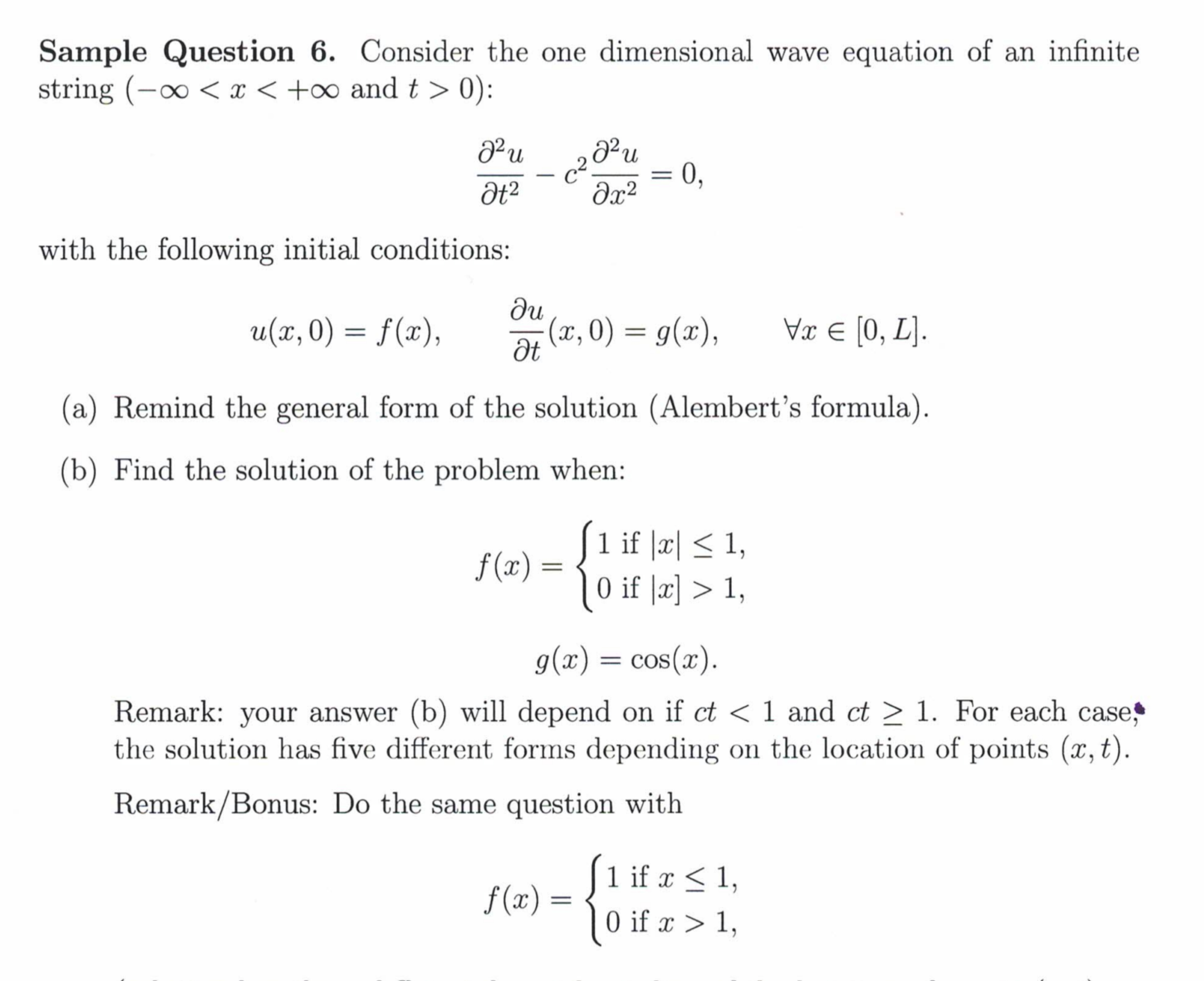 Solved Sample Question 6. ﻿Consider the one dimensional wave | Chegg.com