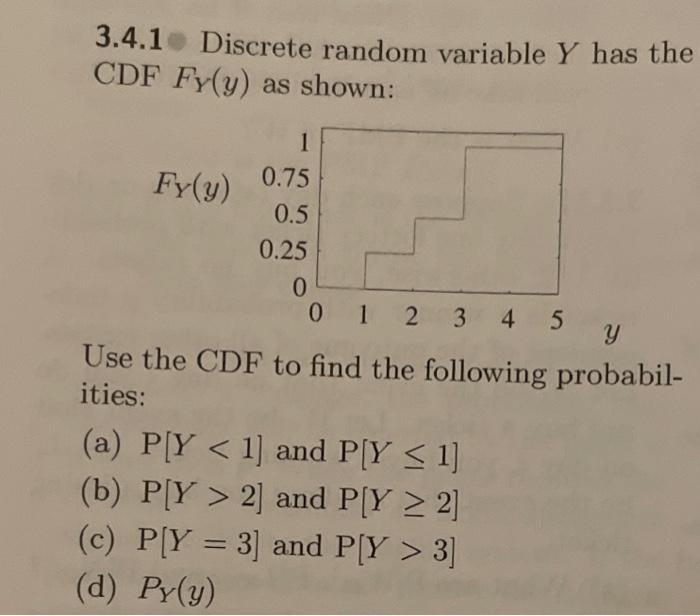 Solved 3.4.1 Discrete random variable Y has the CDF Fy(y) as | Chegg.com