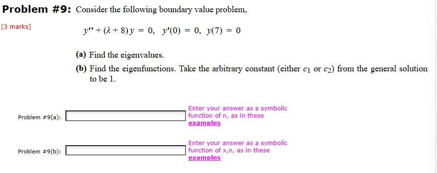 Solved Problem #9: Consider the following boundary value | Chegg.com
