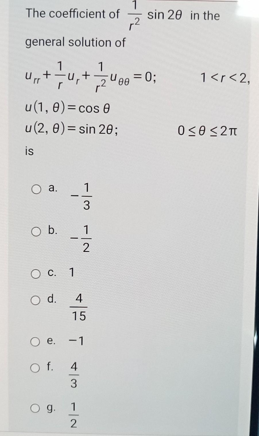 Solved 1 The coefficient of sin 20 in the general solution | Chegg.com