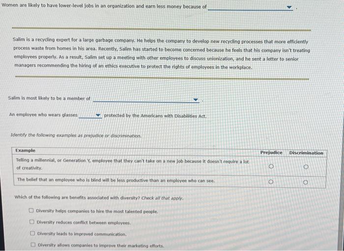 Solved Nomen are likely to have lower-level jobs in an | Chegg.com