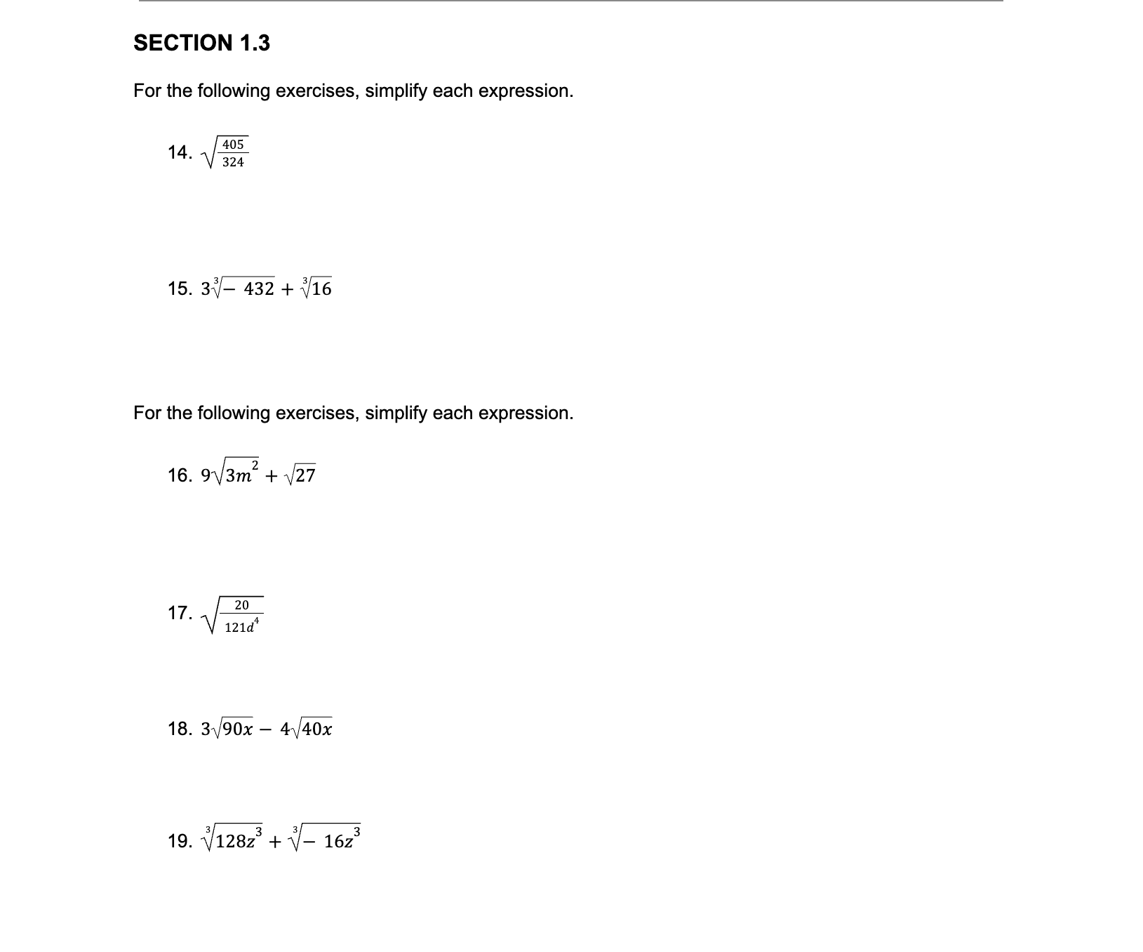 Solved SECTION 1.3For the following exercises, simplify each | Chegg.com