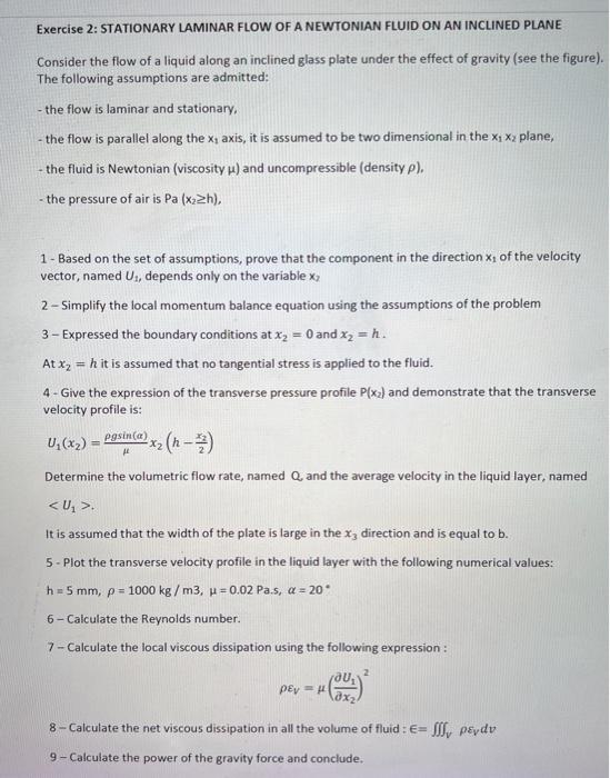 Solved Exercise 2: STATIONARY LAMINAR FLOW OF A NEWTONIAN | Chegg.com