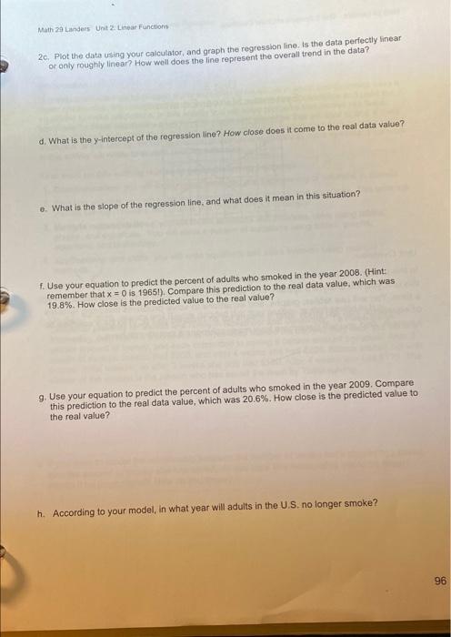 Math 29 Landers Unit Linear Functions 20. Plot the | Chegg.com