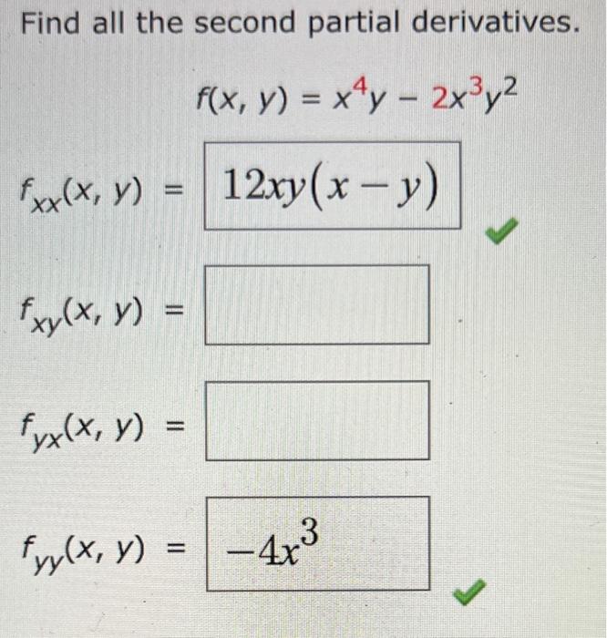 Solved Find all the second partial derivatives. | Chegg.com