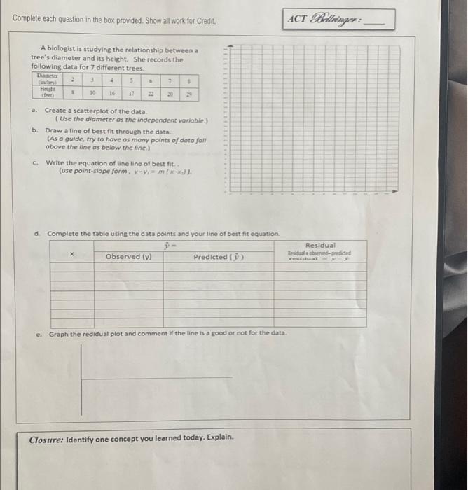 Solved Complete each question in the box provided. Show all | Chegg.com