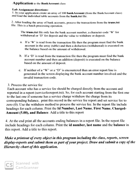 Application to the BankAccount class Lab Assignment | Chegg.com