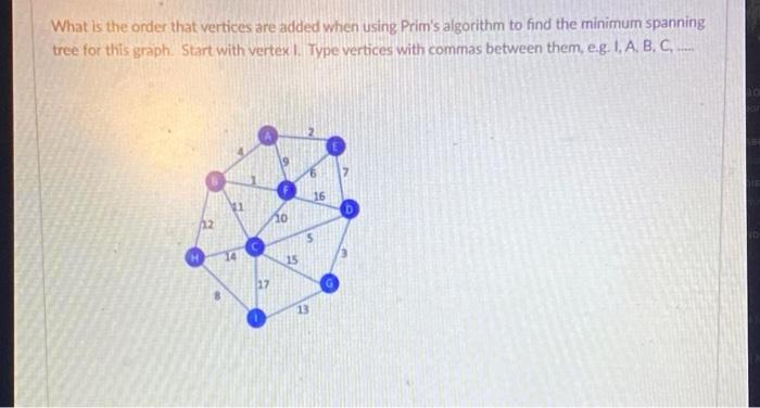 Solved What is the order that vertices are added when using | Chegg.com