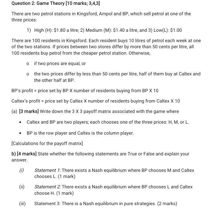 Solved Do this Game Theory Question part b) only, and | Chegg.com