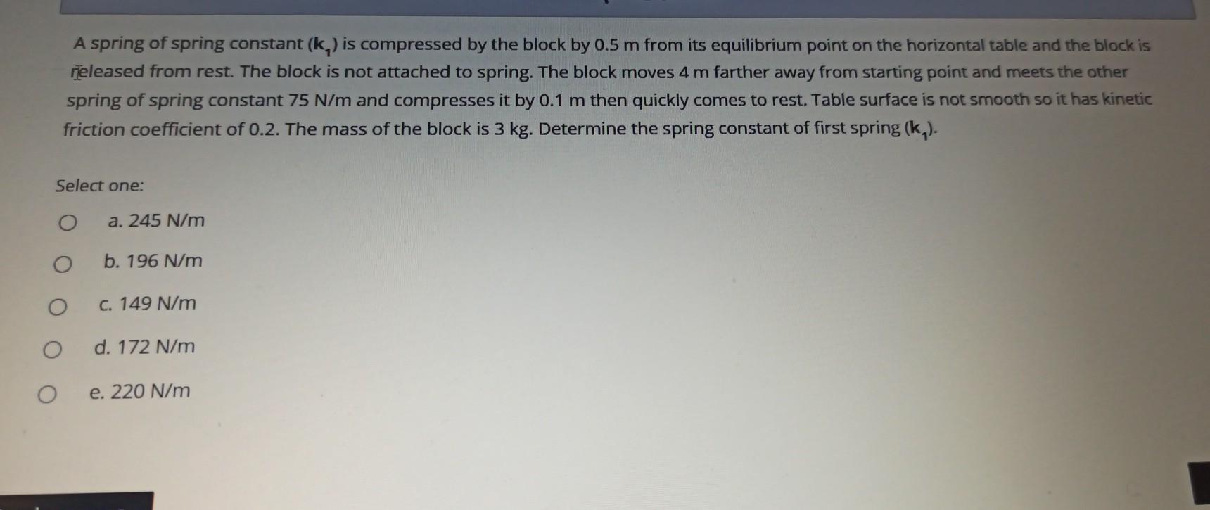Solved A spring of spring constant (k ) is compressed by the | Chegg.com