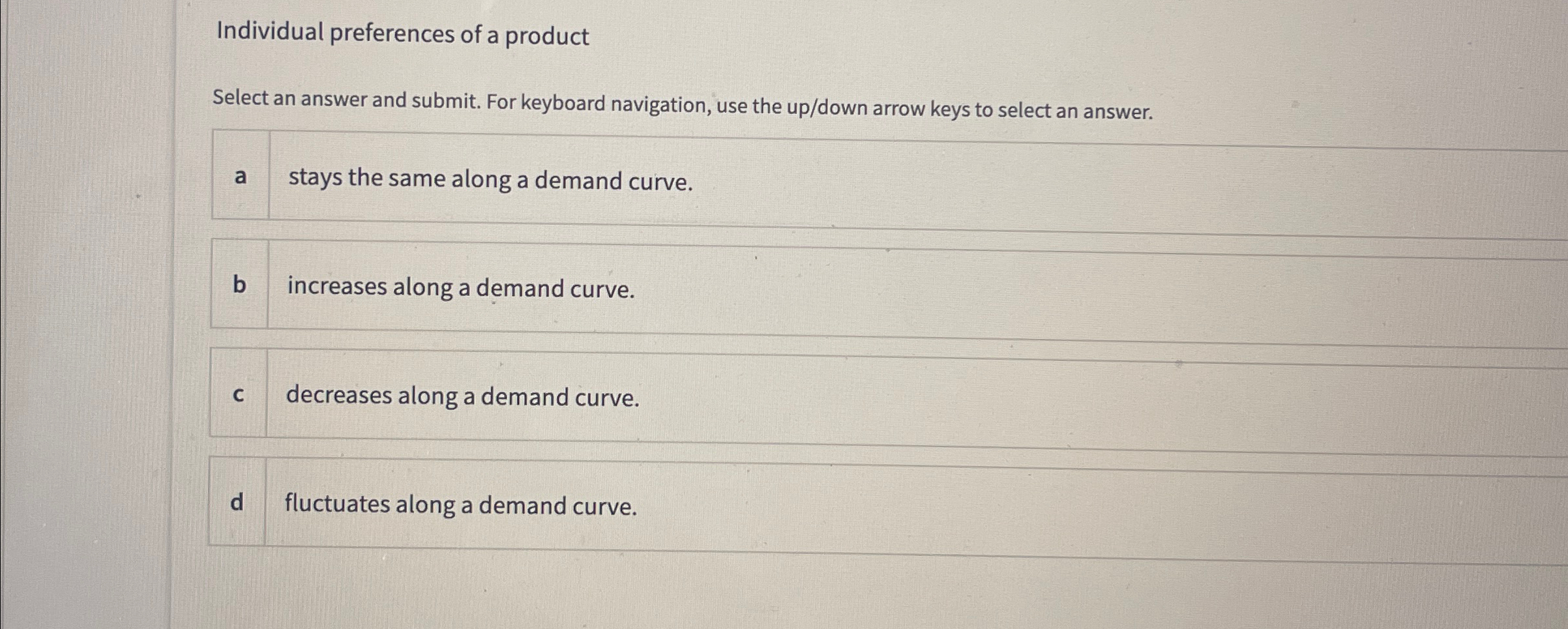 Solved Individual preferences of a productSelect an answer | Chegg.com