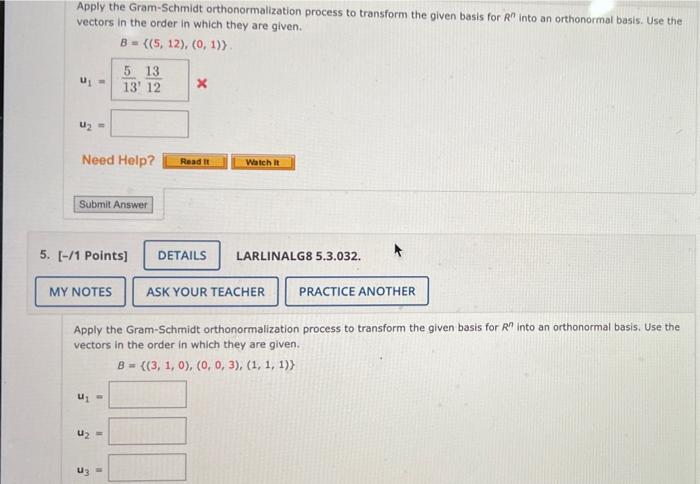 Solved Apply the Gram-Schmidt orthonormalization process to | Chegg.com