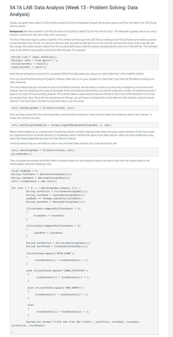 Solved by an EXPERT 54.16 ﻿LAB: Data Analysis (Week 13 - ﻿Problem | Chegg.com