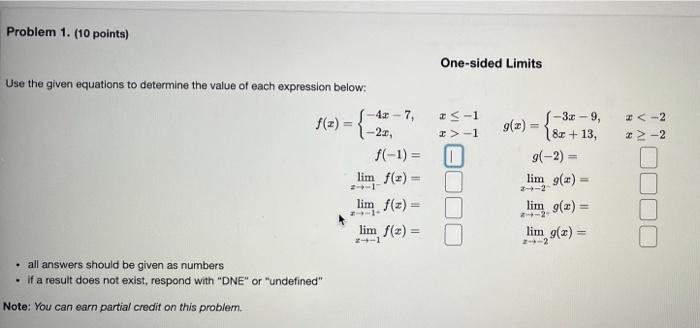 Solved Problem 1. (10 points) One-sided Limits
