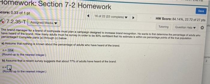 Solved Save Ark Homework Section 7 2 Homework Ecore 0 33
