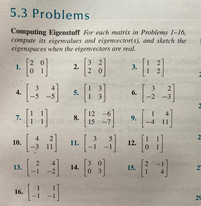 Solved 5.3 Problems Computing Eigenstuff For each matrix in | Chegg.com