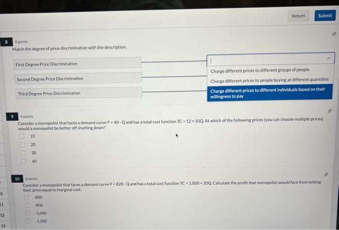 Solved 4 points Match the desree of orice discrimination | Chegg.com