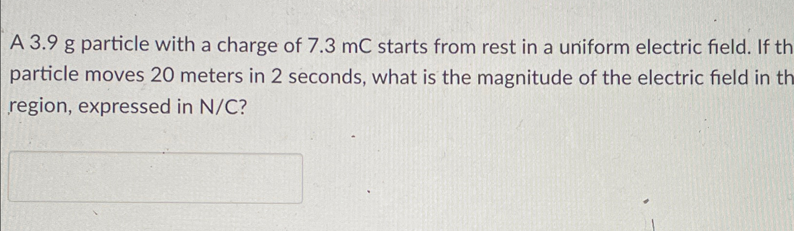 Solved A 3.9g ﻿particle with a charge of 7.3mC ﻿starts from | Chegg.com