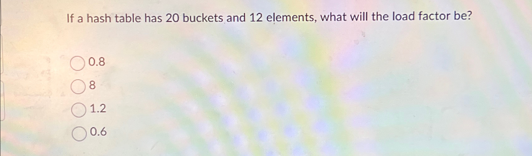 Solved If a hash table has 20 ﻿buckets and 12 ﻿elements, | Chegg.com