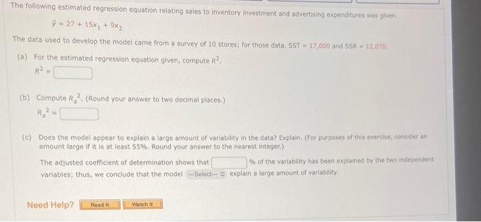 Solved The following estimated regression equation relating | Chegg.com
