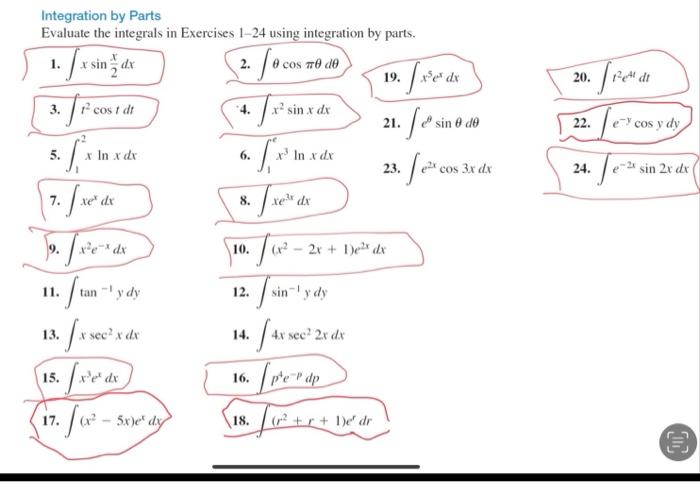 Solved Integration by Parts Evaluate the integrals in | Chegg.com