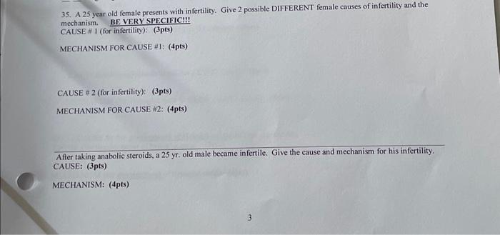 Solved 35. A 25 year old female presents with infertility. | Chegg.com