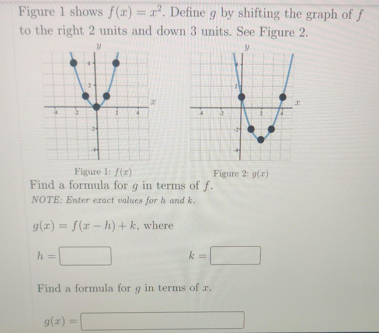 Solved Figure 1 shows f(x)=x2. Define g by shifting the | Chegg.com