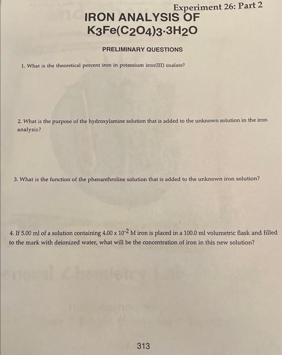 Solved Experiment 26: Part 2 IRON ANALYSIS OF | Chegg.com
