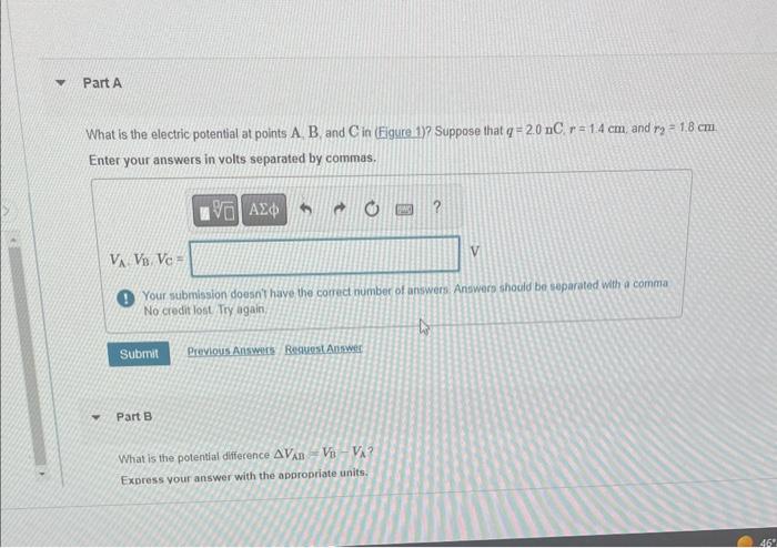 Solved What is the electric potential at points A,B, and Cin | Chegg.com