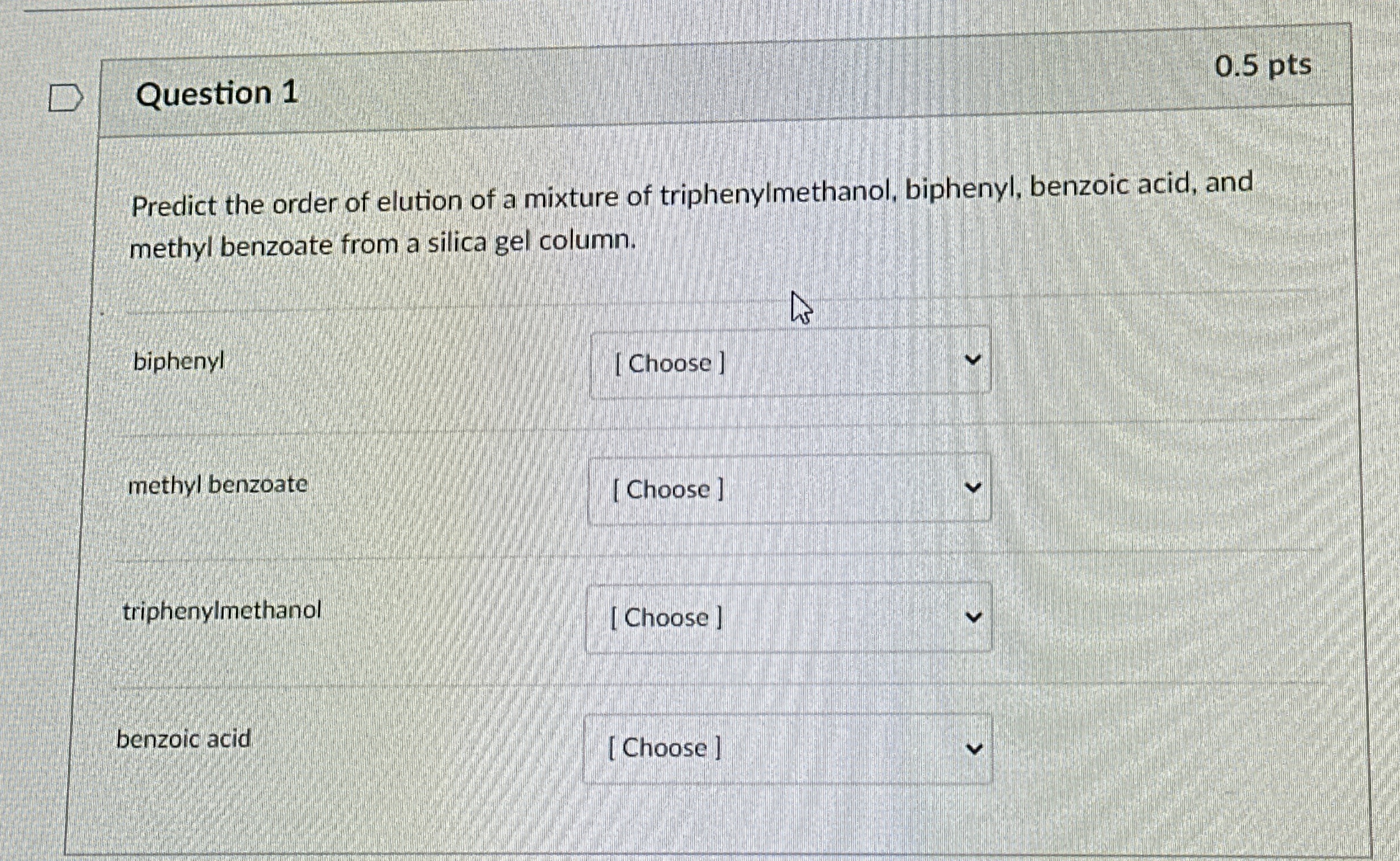 Solved Question 10.5 ﻿ptsPredict the order of elution of a | Chegg.com