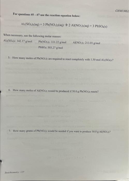 Solved For questions \#5 - \#7 use the reaction equation | Chegg.com