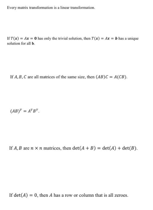 Solved Every matrix transformation is a linear | Chegg.com