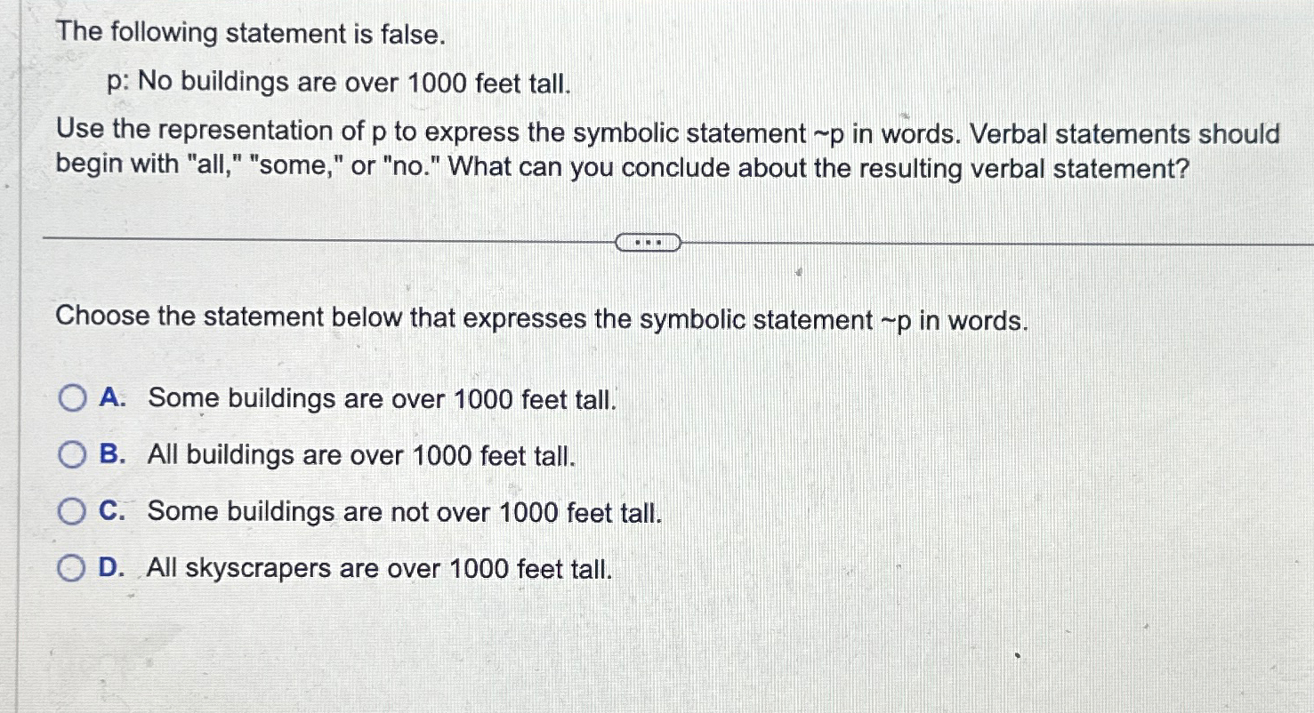 Solved The following statement is false.p: No buildings are | Chegg.com